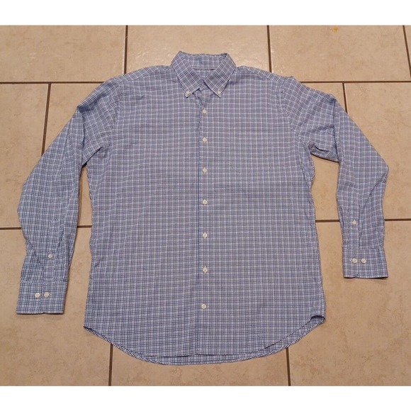 Peter Millar | Shirts | Peter Millar Dress Shirt Mens Large Check Blue Black White Button Up ...